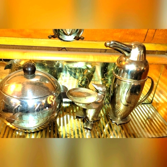 vtg art deco barware | Dining | Art Deco Penguin Chrome Barware Cocktail Shaker Server Dish Ice ...